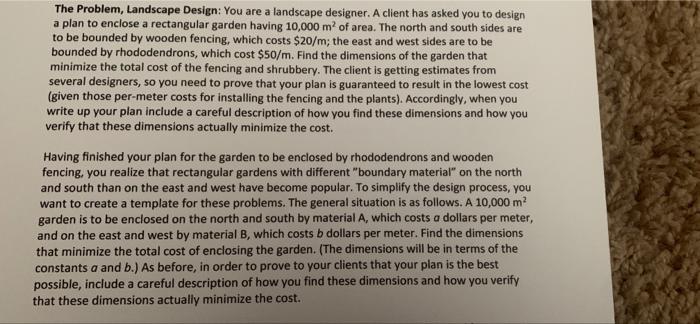 Solved The Problem, Landscape Design: You are a landscape | Chegg.com