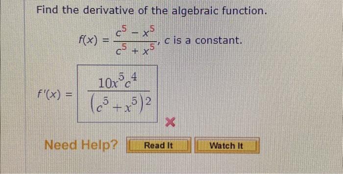 Solved Find the derivative of the algebraic function. | Chegg.com