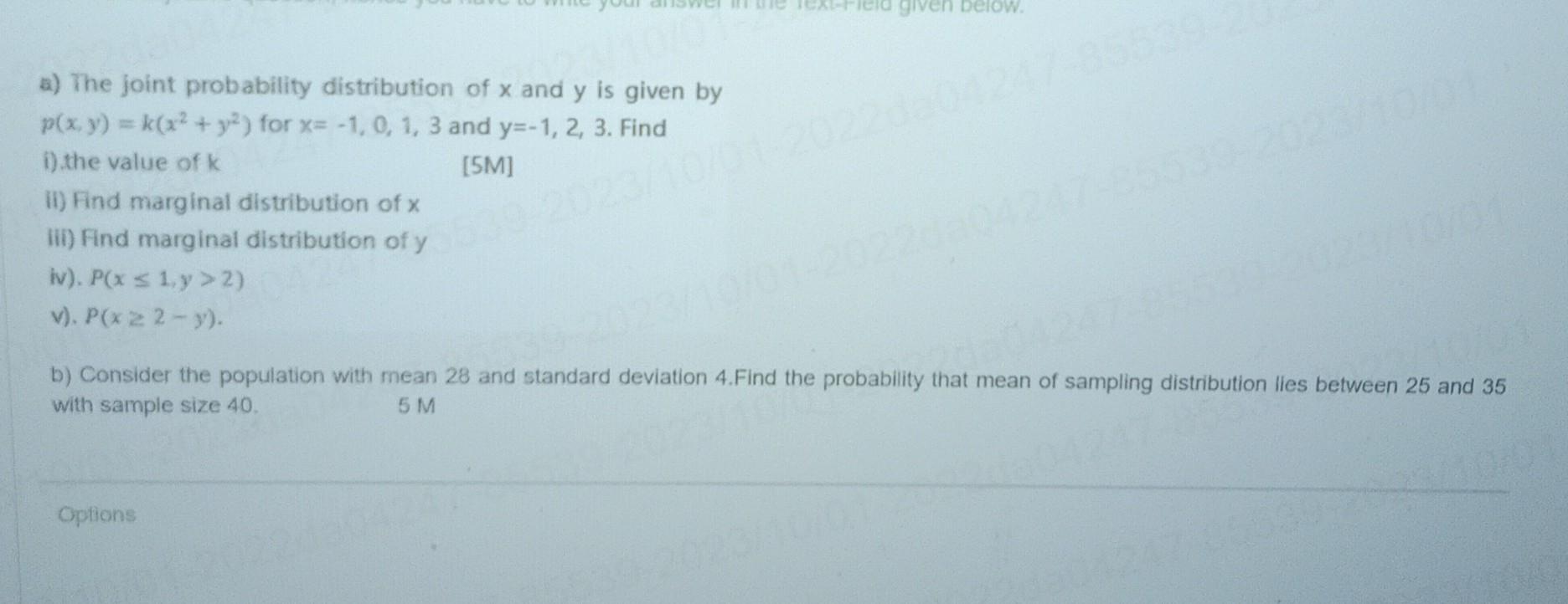 Solved a) The joint probability distribution of x and y is | Chegg.com