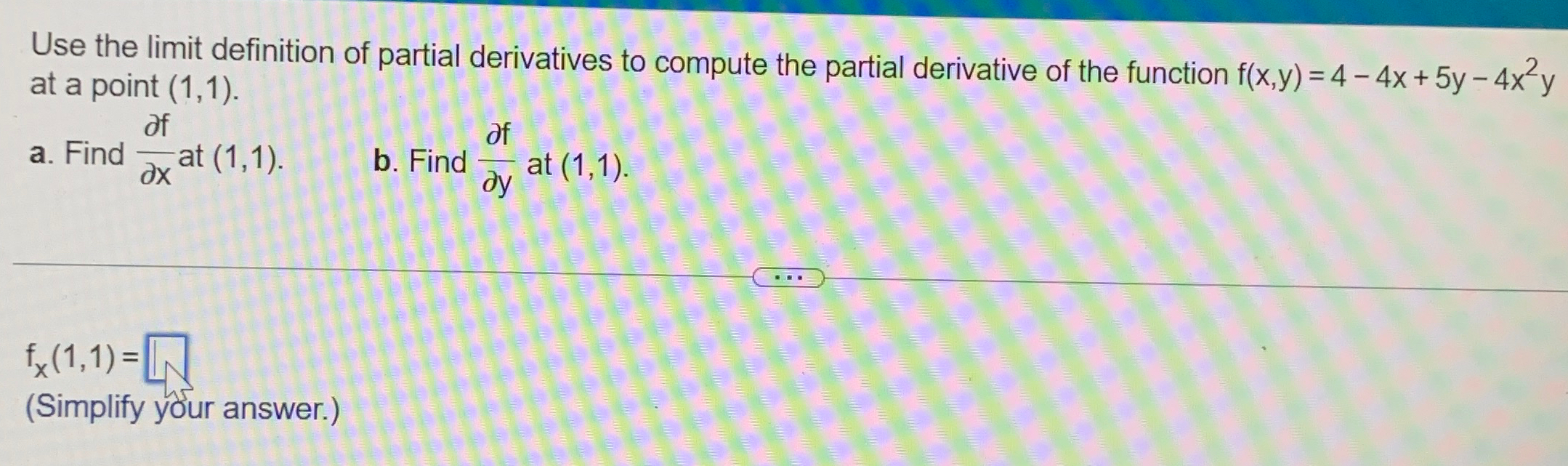 Solved Use the limit definition of partial derivatives to | Chegg.com