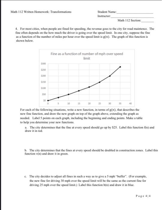 Solved Math 112 Written Homework: Transformations Student | Chegg.com