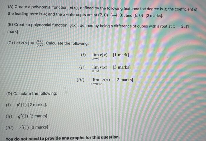 Solved (A) Create a polynomial function, p(x), defined by | Chegg.com
