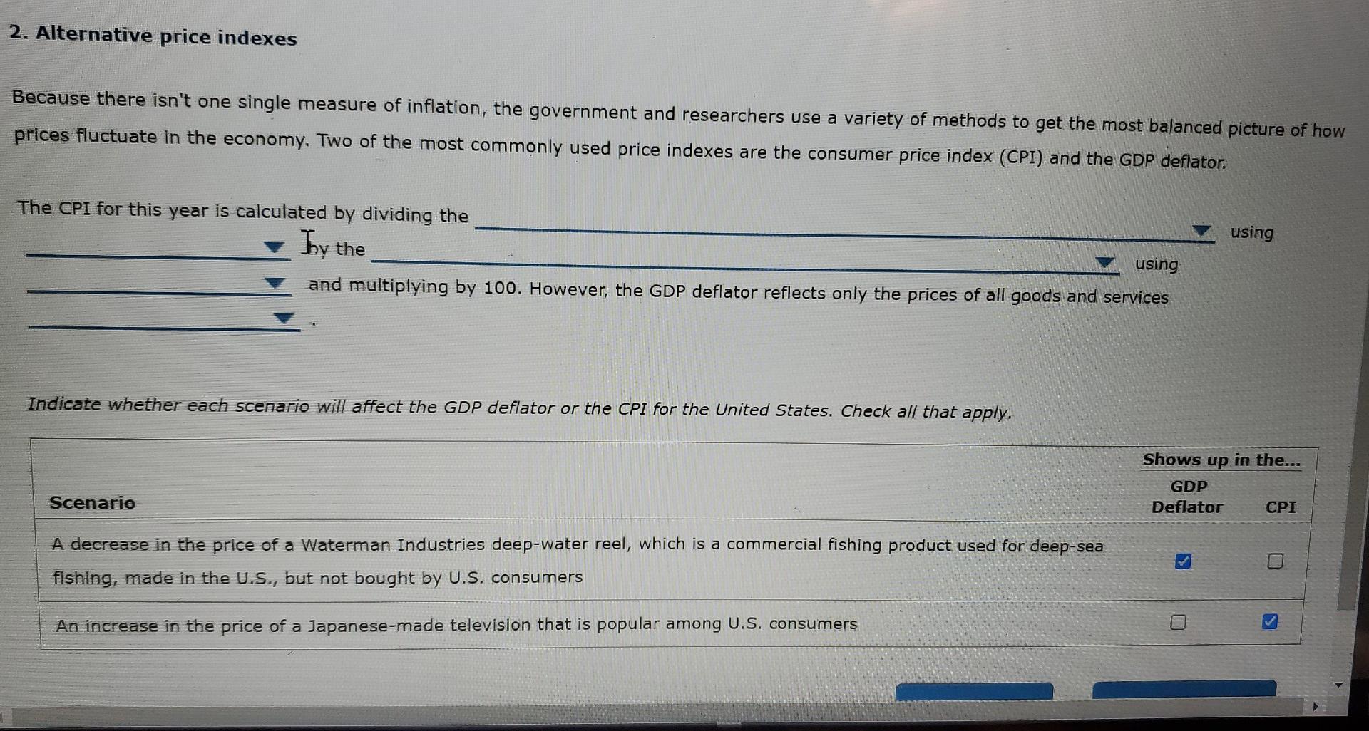 Solved 2. Alternative price indexes Because there isn't one | Chegg.com