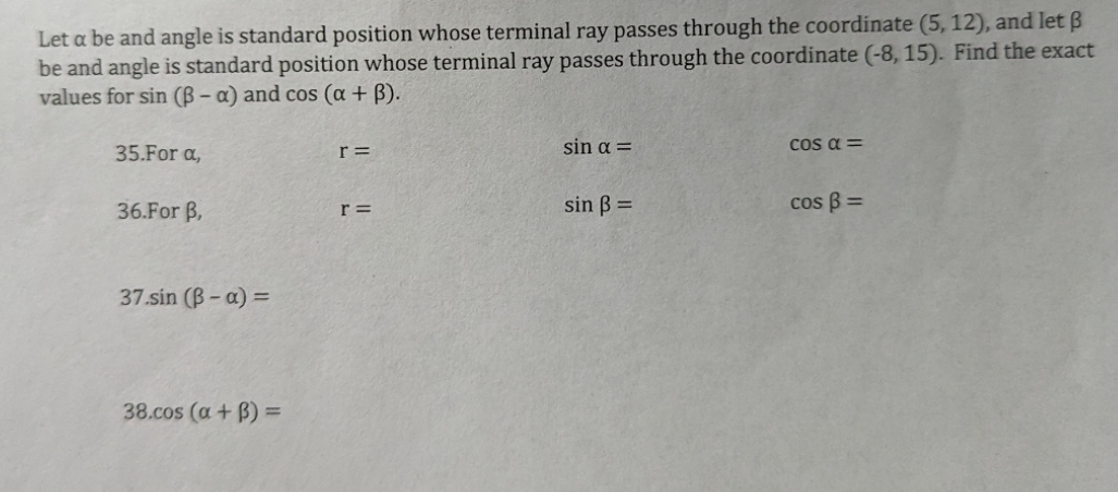 Solved Let α ﻿be and angle is standard position whose | Chegg.com