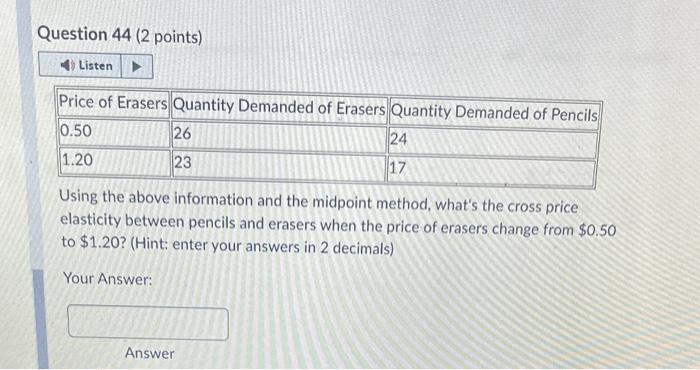 Solved Using the above information and the midpoint method, | Chegg.com