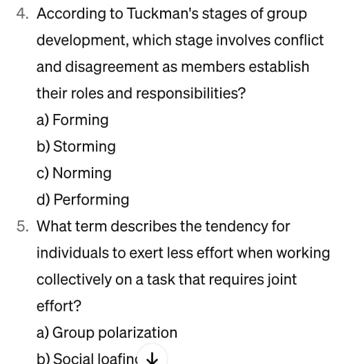 Solved According to Tuckman's stages of group development, | Chegg.com