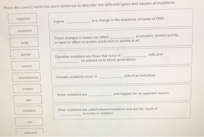 Solved Place the correct word into each sentence to describe | Chegg.com
