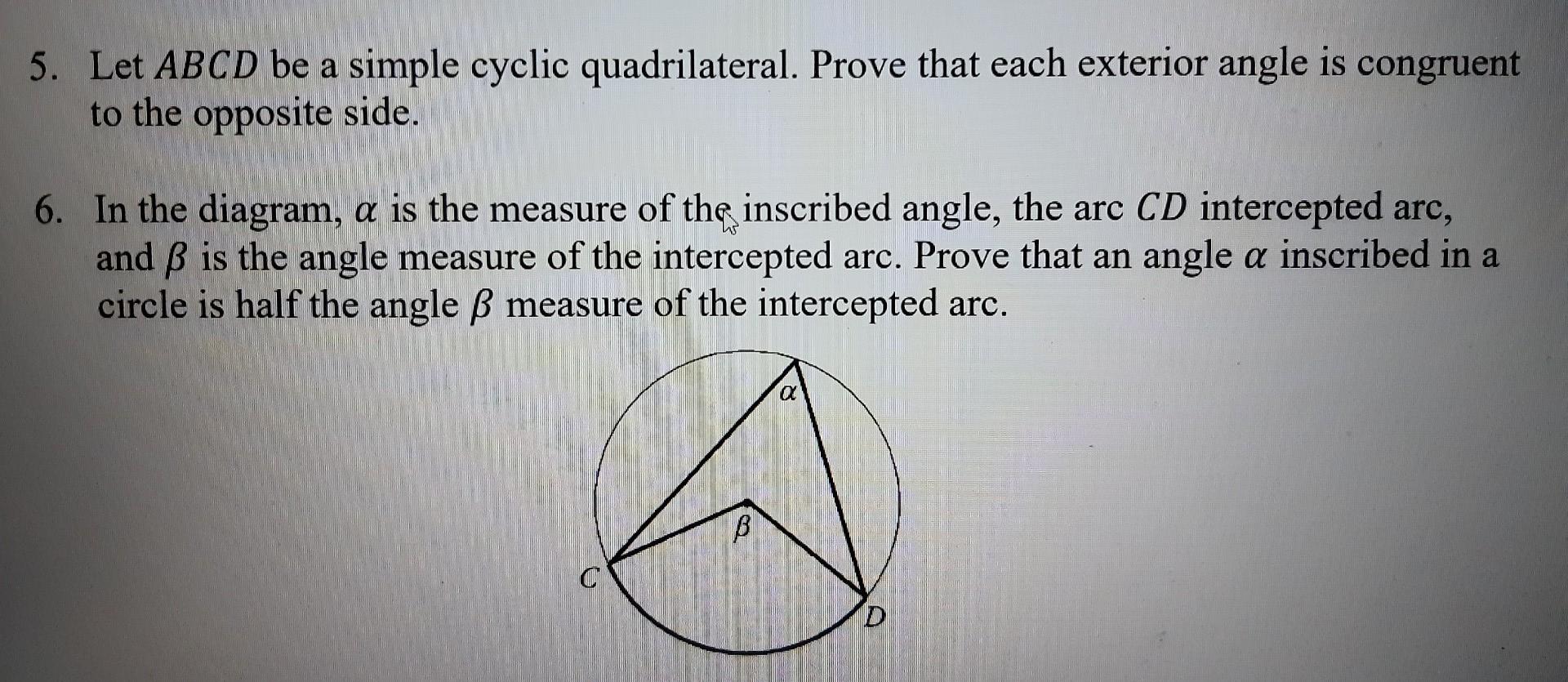 5. Let ABCD be a simple cyclic quadrilateral. Prove | Chegg.com