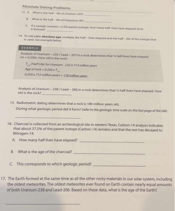 Solved Absolute Dating Problems 13. A. What is the half - | Chegg.com