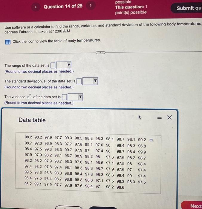Solved Use software or a calculator to find the range, | Chegg.com