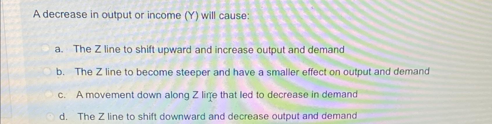 Solved A decrease in output or income (Y) ﻿will cause:a. | Chegg.com