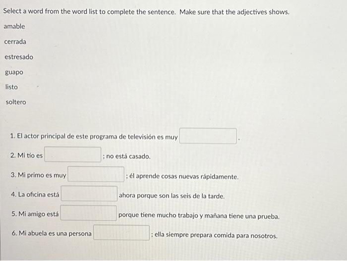 Select a word from the word list to complete the | Chegg.com
