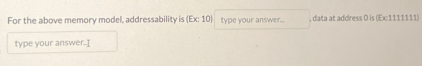 Solved For the above memory model, addressability is (Ex: | Chegg.com