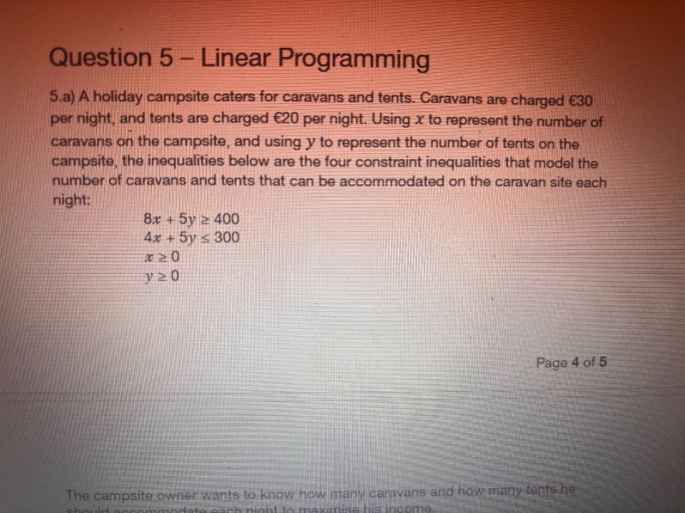 Solved Question 5 - ﻿Linear Programming5.a) ﻿A holiday | Chegg.com