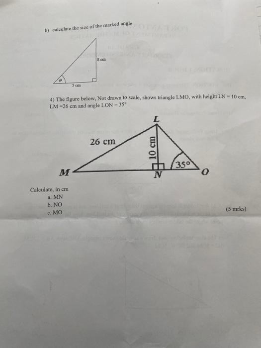 Solved b) calculate the size of the marked angle 4) The | Chegg.com