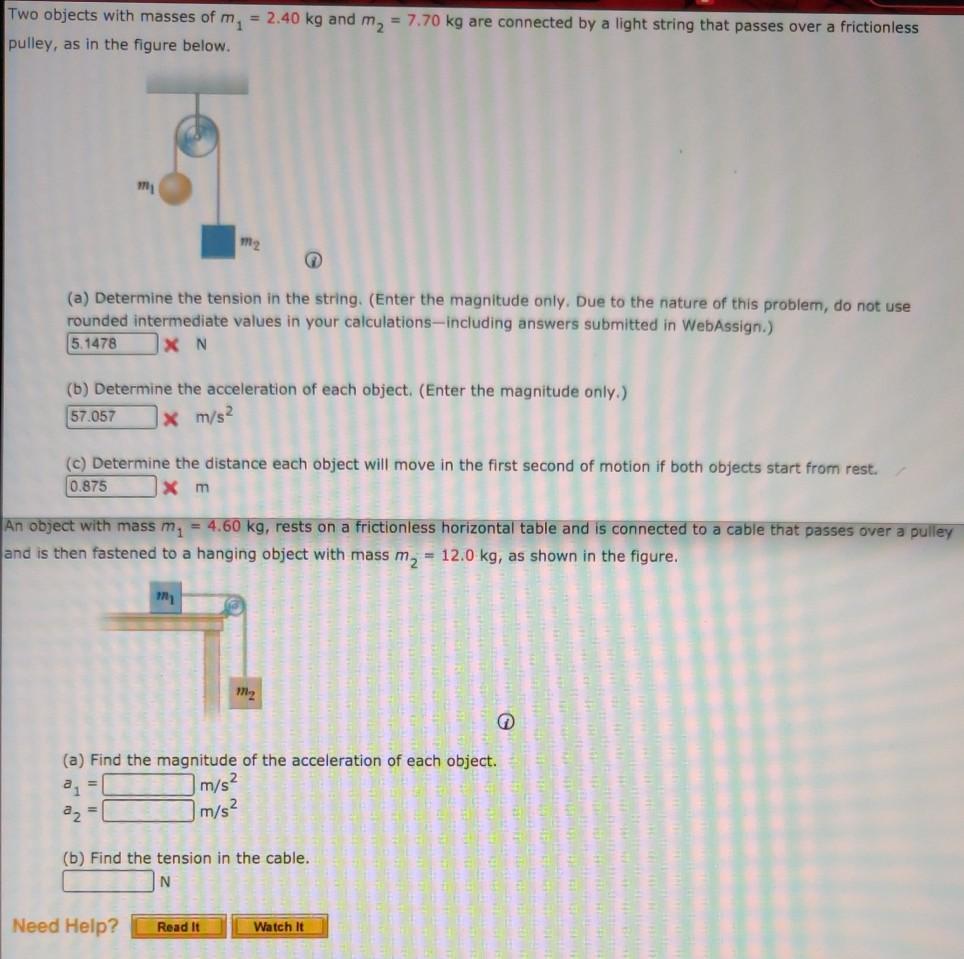 Solved Two Objects With Masses Of M 2 40 Kg And M2 7 70