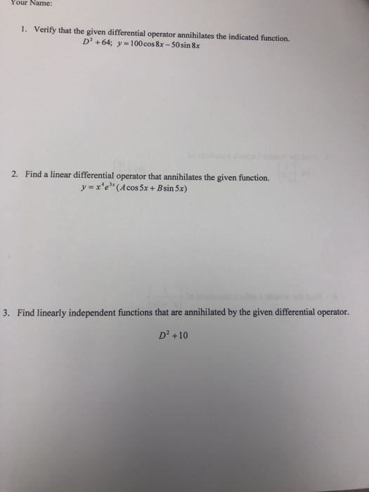 Solved Your Name: 1. Verify that the given differential | Chegg.com