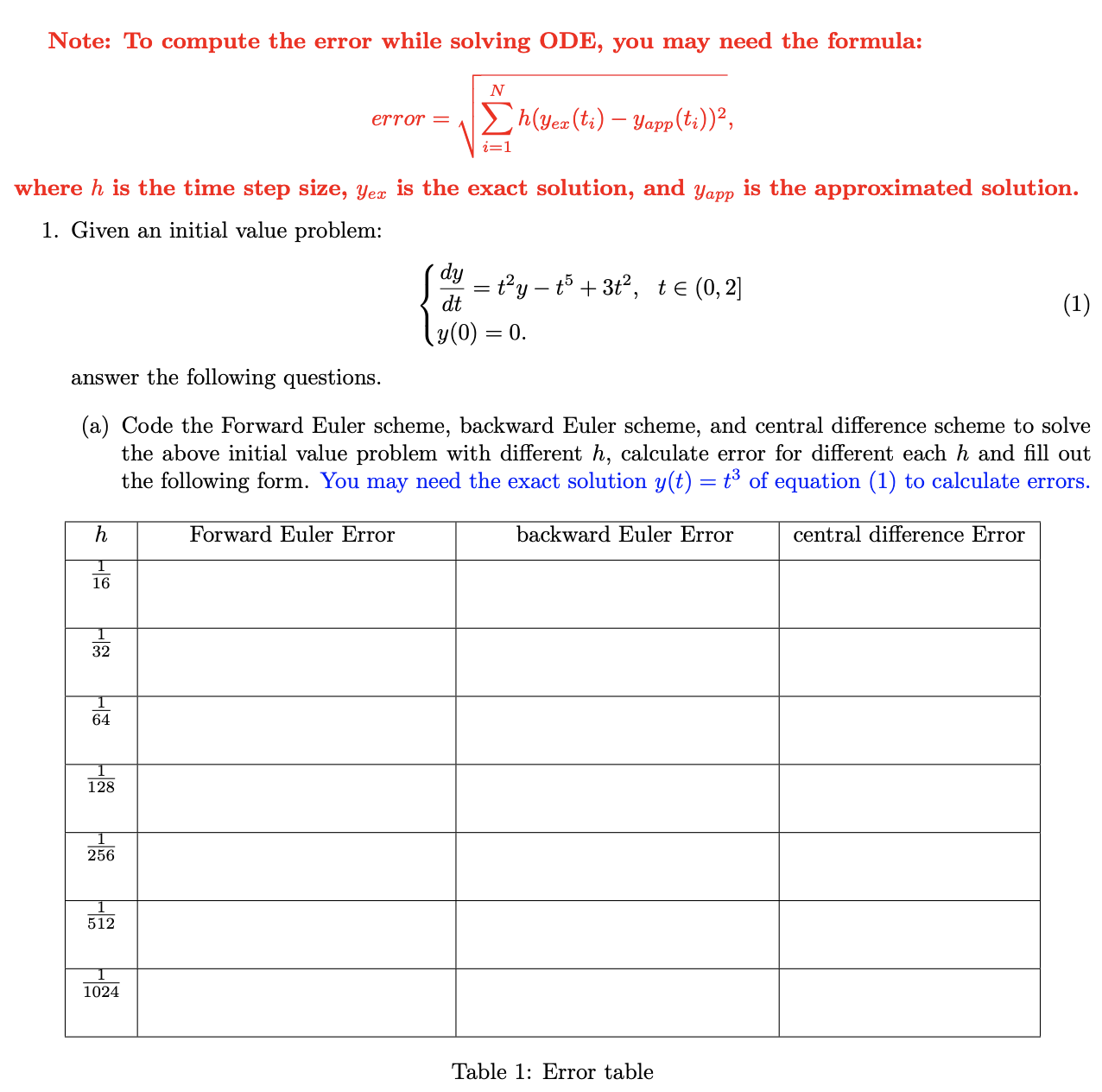 Solved Note: To compute the error while solving ODE, you may | Chegg.com
