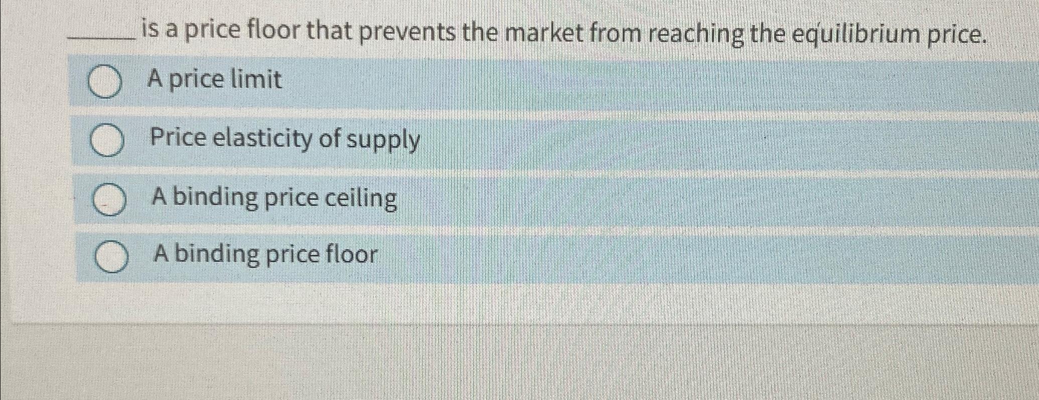 Solved is a price floor that prevents the market from | Chegg.com