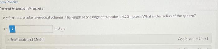 Solved iew Policies Current Attempt in Progress Asphere and | Chegg.com