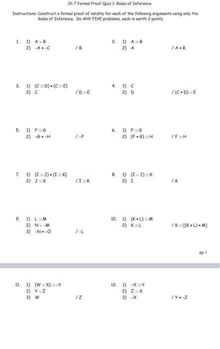 Instructions: Construct a formal proof of validity | Chegg.com