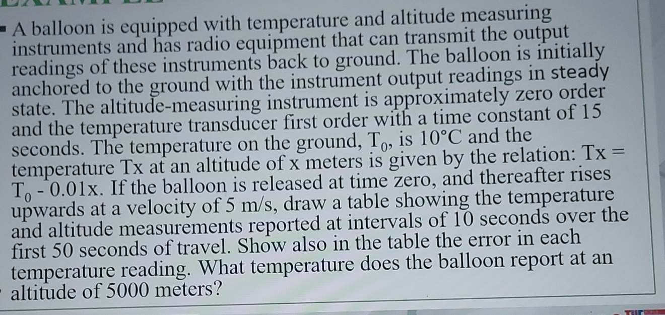 Solved A balloon is equipped with temperature and altitude | Chegg.com