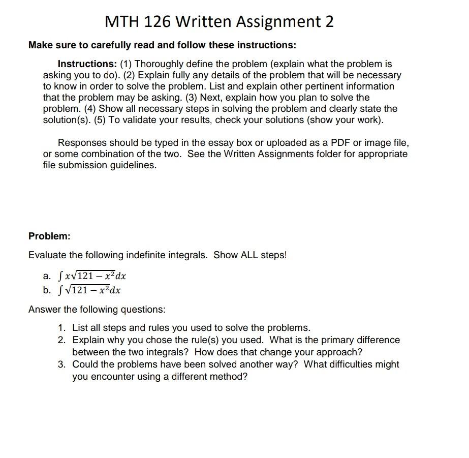 Solved MTH 126 Written Assignment 2 Make sure to carefully | Chegg.com