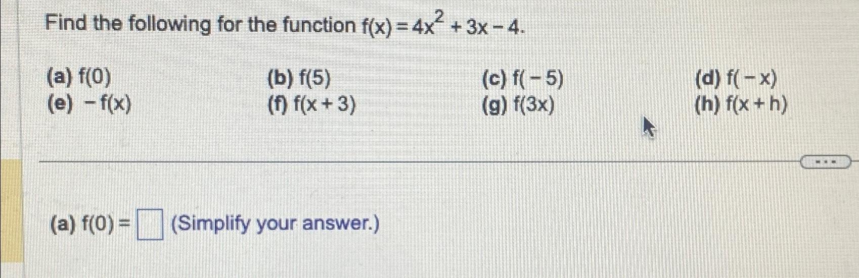 Solved Find the following for the function | Chegg.com