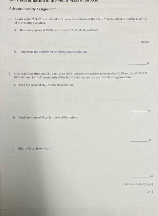 Solved Advanced Study Assignment 1. 7.2 mL of 6.0MNaOH are | Chegg.com