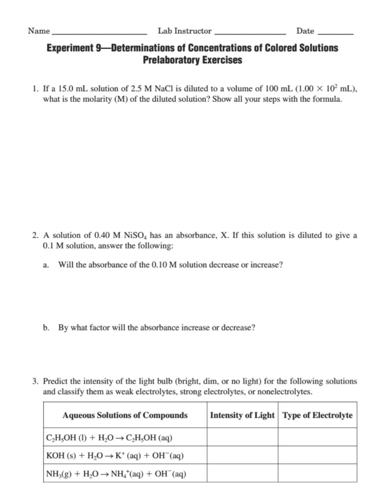 Solved Name Lab Instructor Date Experiment 9—Determinations | Chegg.com