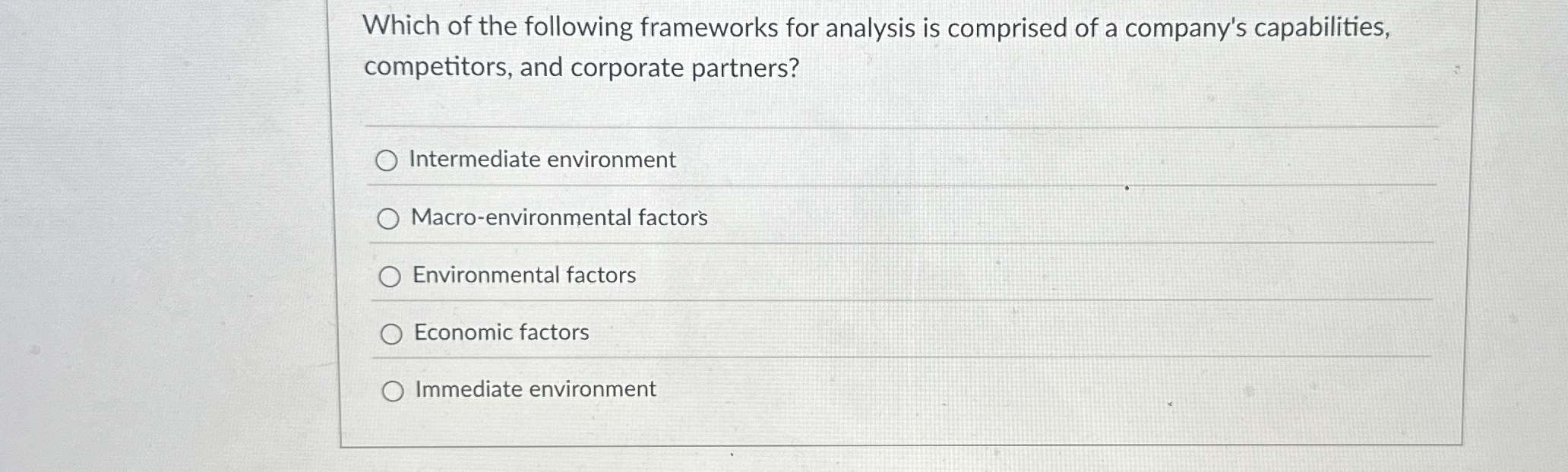 Solved Which of the following frameworks for analysis is | Chegg.com
