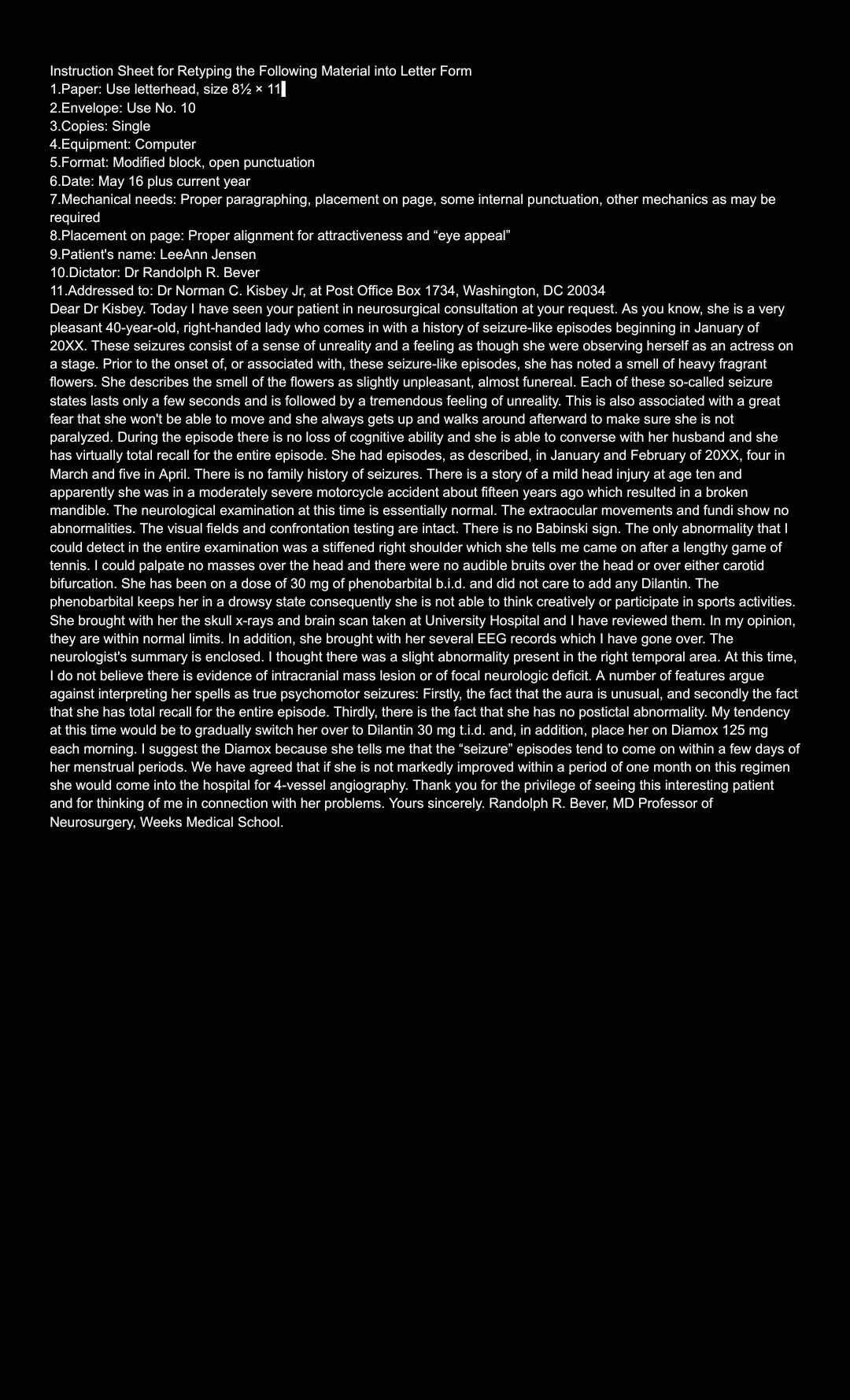 Instruction Sheet for Retyping the Following Material | Chegg.com