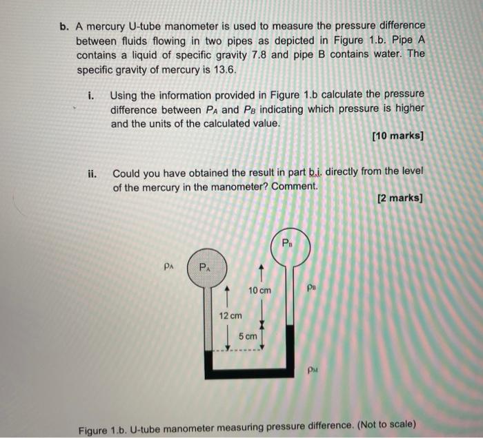 Solved b. A mercury U-tube manometer is used to measure the | Chegg.com