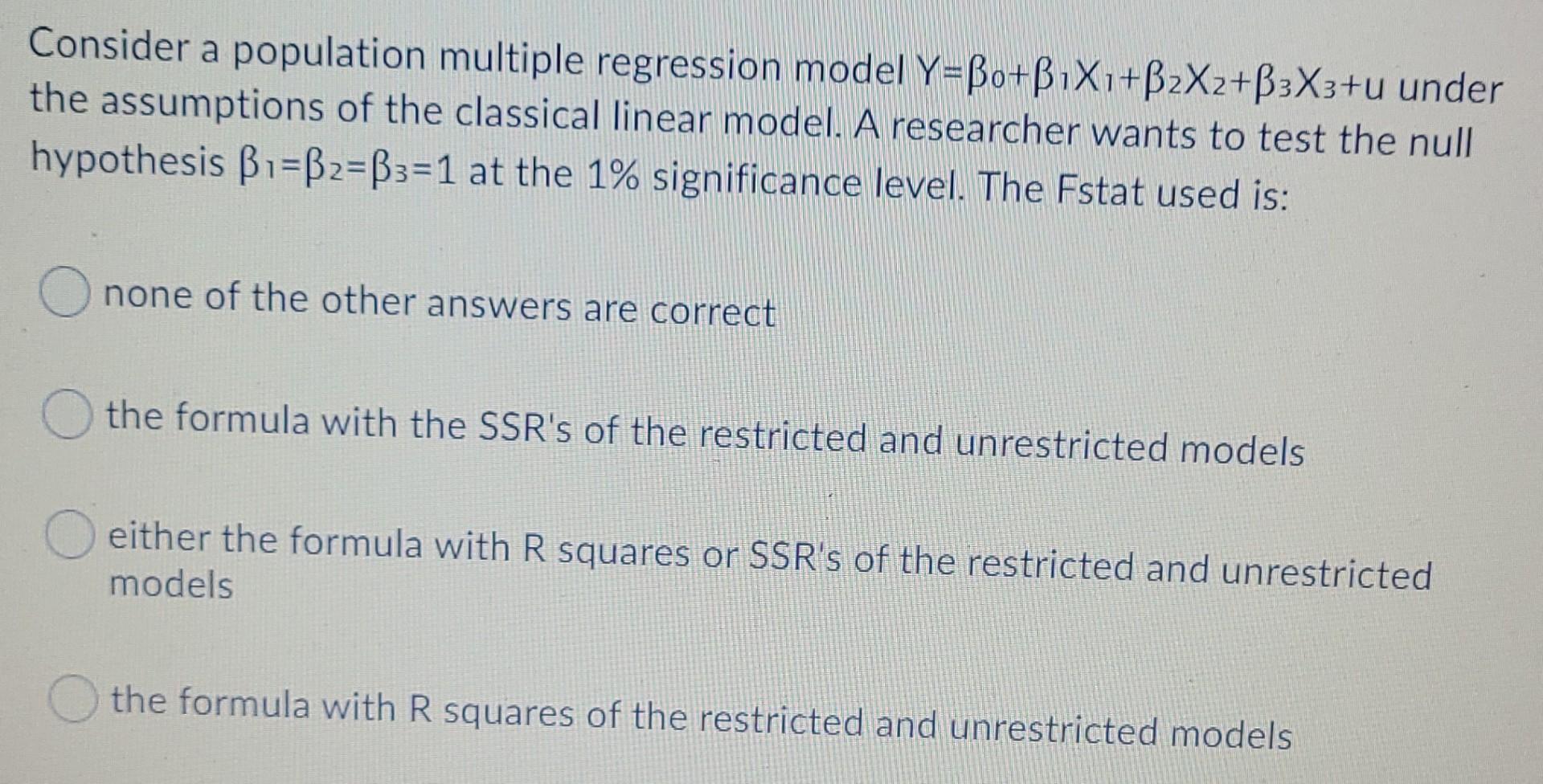 Solved Consider a population multiple regression model | Chegg.com