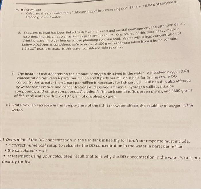 Solved Parts Per Million 4. Calculate the concentration of | Chegg.com