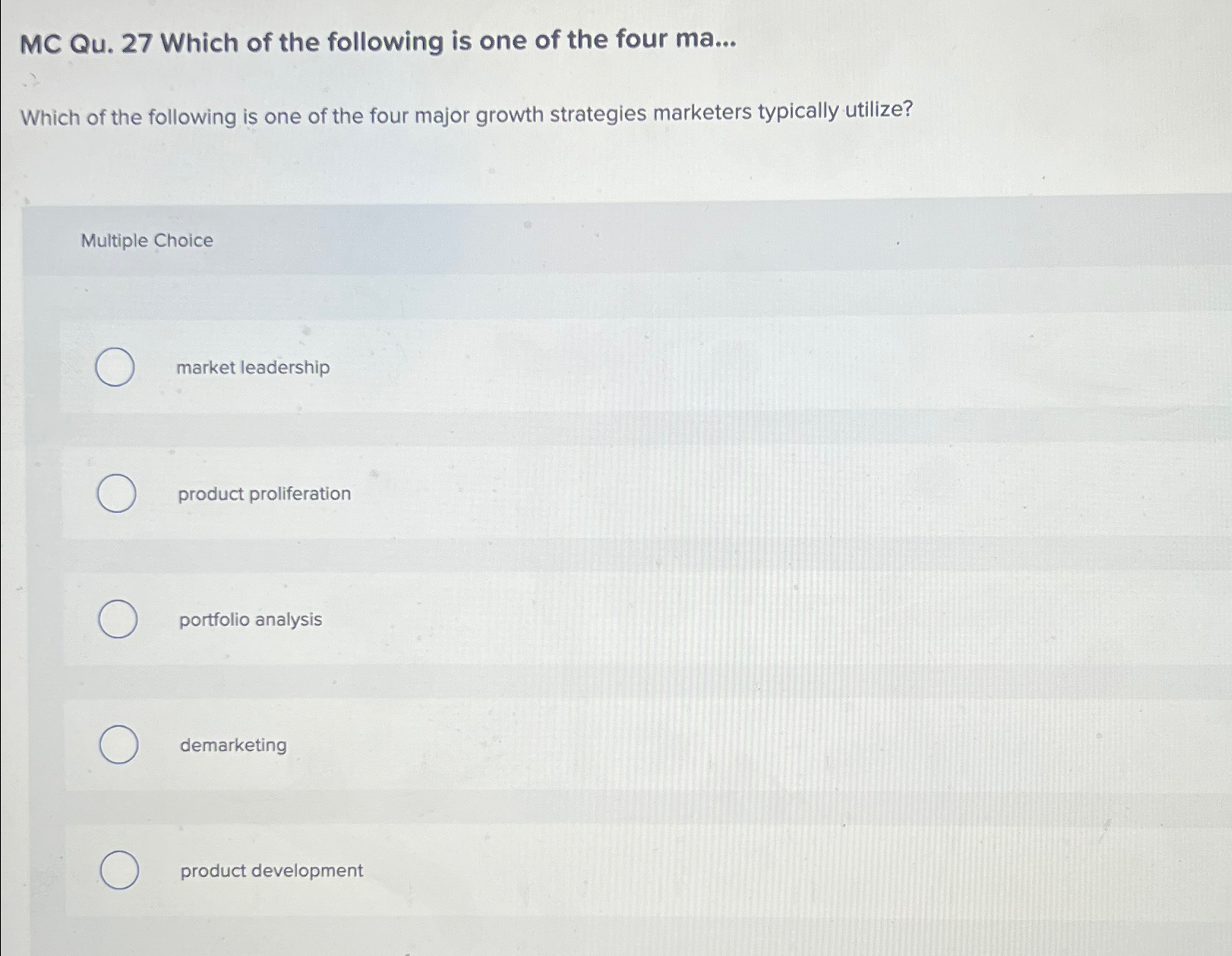 Solved MC Qu. 27 Which of the following is one of the four | Chegg.com Solved MC Qu. 27 Which of the following is one of the four | Chegg.com