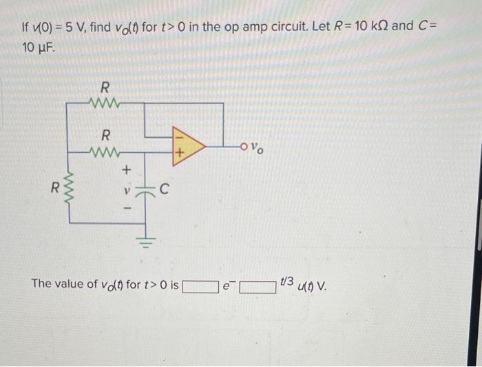 Solved If v(0)=5 V, find v0(t) for t>0 in the op amp | Chegg.com