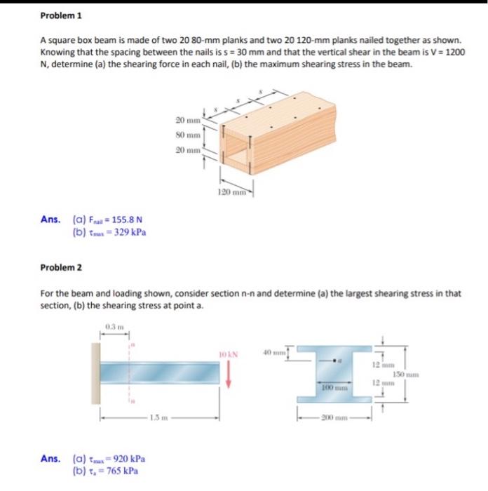 Solved Problem 1 A square box beam is made of two 20 80-mm | Chegg.com
