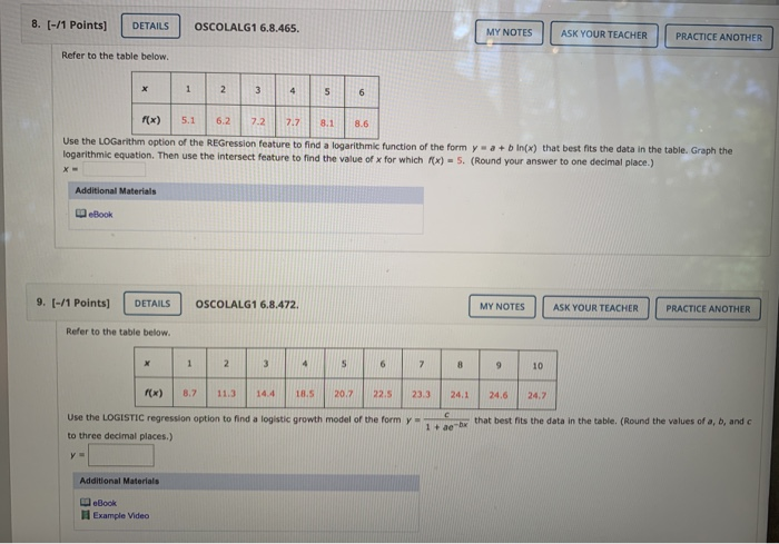 Solved 8. (-/1 Points) DETAILS OSCOLALG1 6.8.465. MY NOTES | Chegg.com