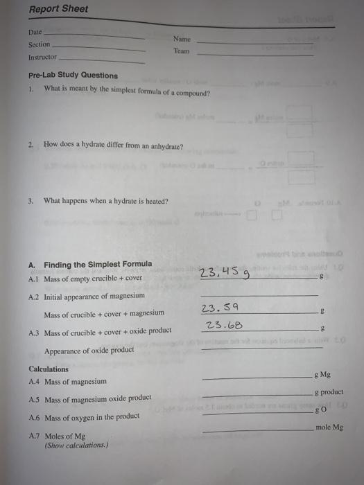 Solved Report Sheet Date Section Instructor Name Team | Chegg.com