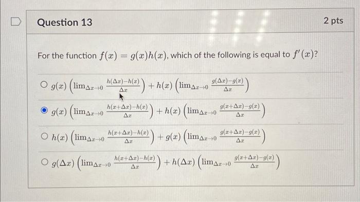 Solved For the function f(x) = g(x)h(x), which of the | Chegg.com