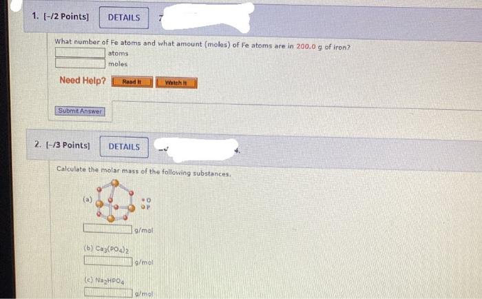 Solved 1. [-/2 Points] What number of Fe atoms and what | Chegg.com