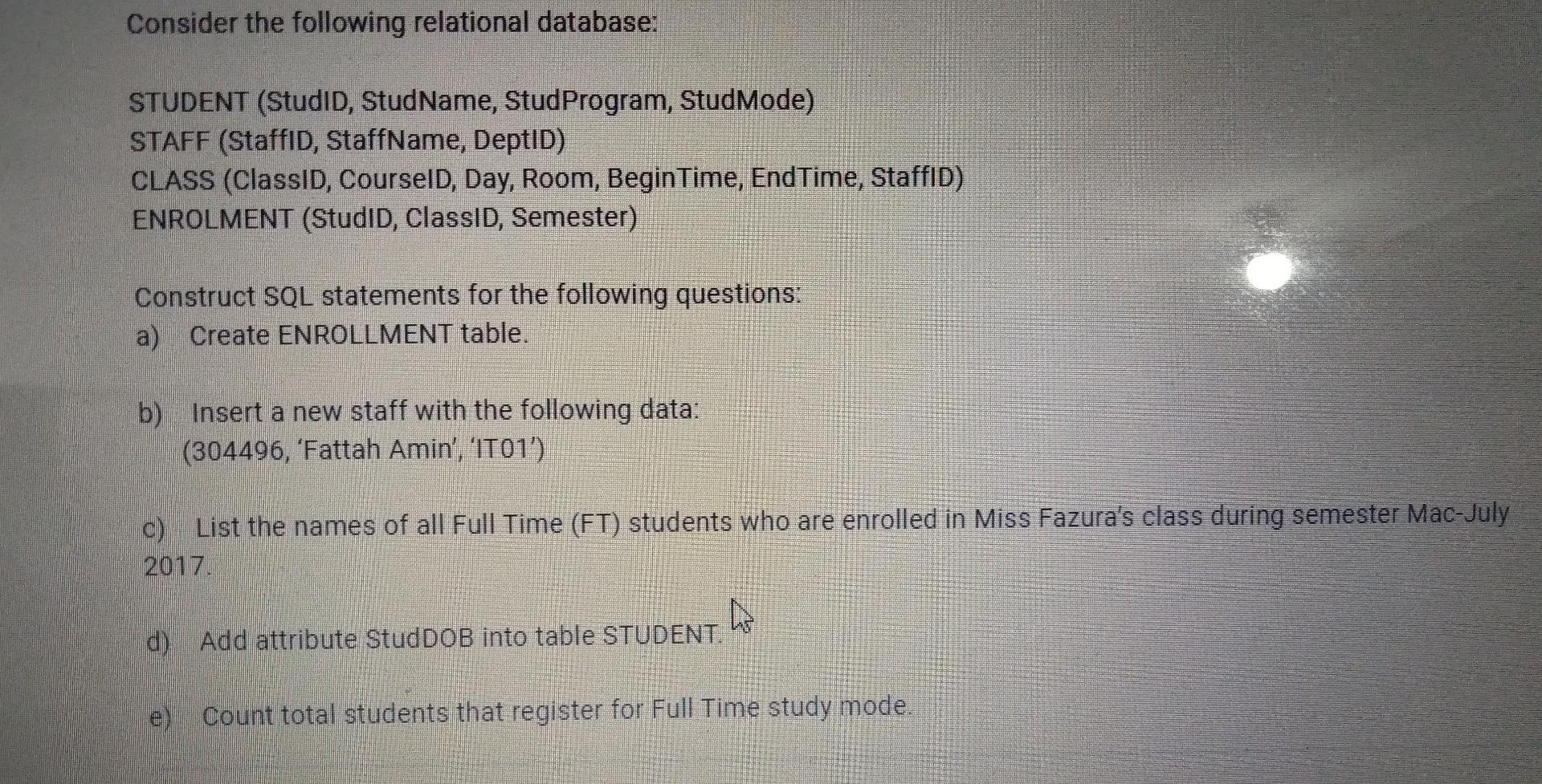 Solved Identify primary keys and dependencies for the | Chegg.com