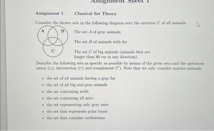 Solved Assignment 1 Classical Set Theory Consider the shown | Chegg.com