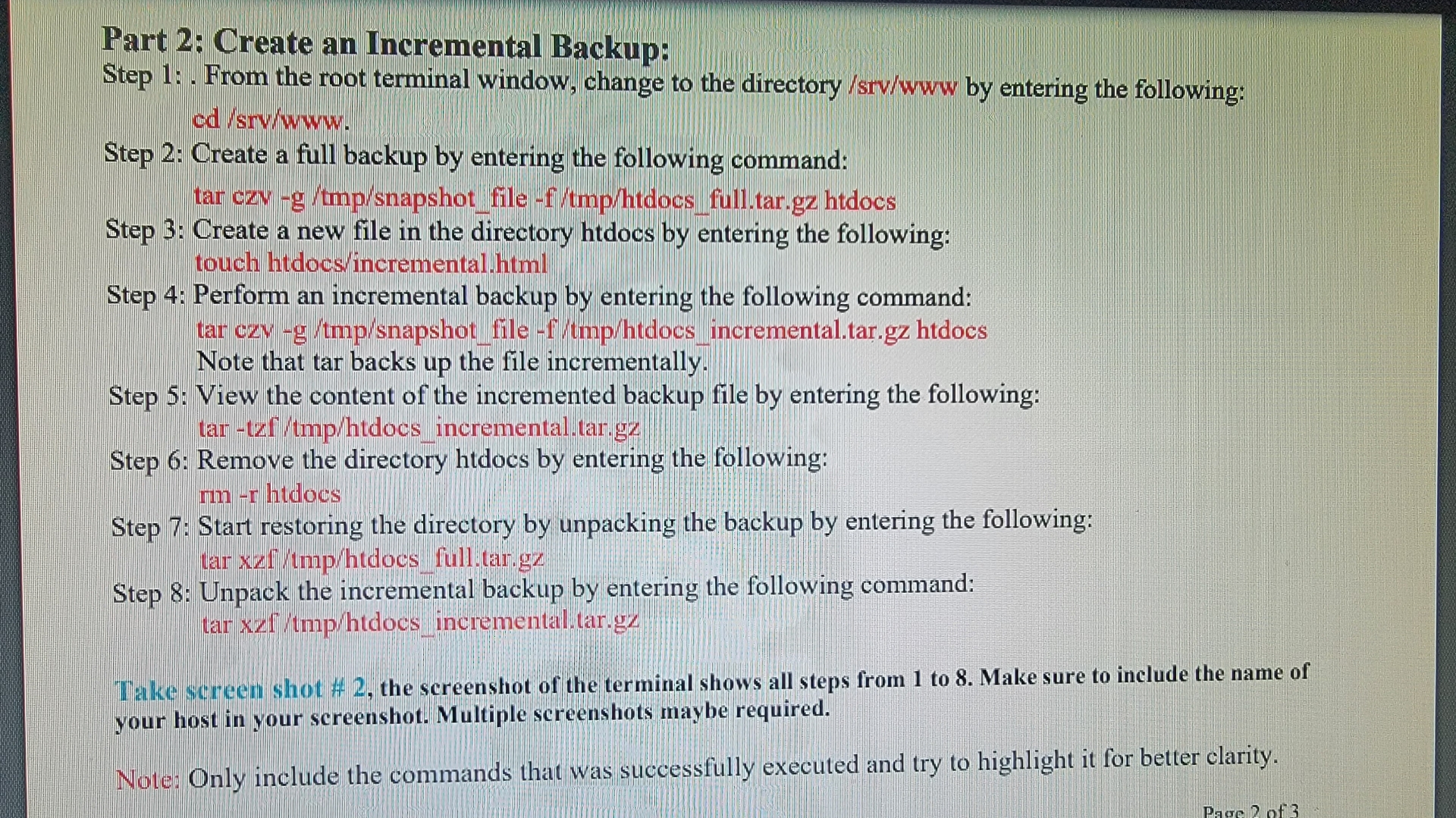 Solved Exercise 1: Create Backup Files with tar:Part 1: | Chegg.com