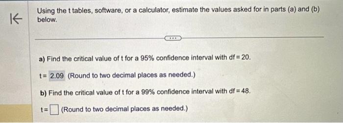 Solved Using the t tables, software, or a calculator, | Chegg.com