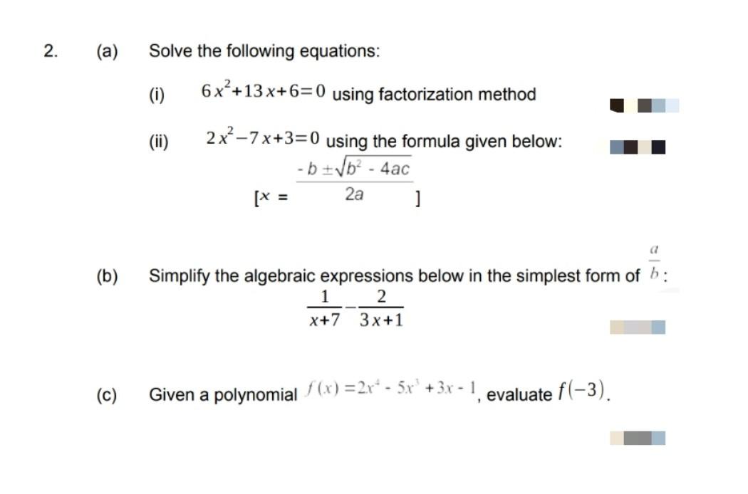 Solved (a) Solve the following equations: (i) 6x2+13x+6=0 | Chegg.com