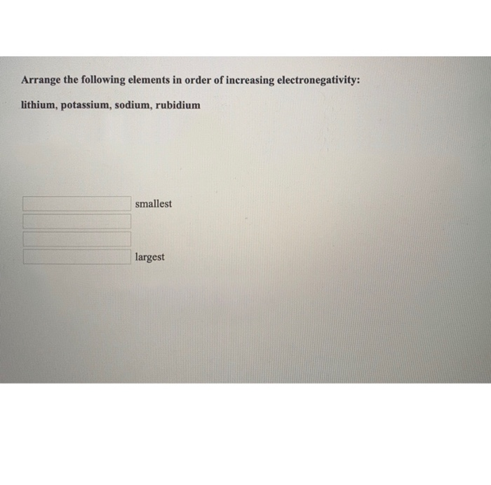 Solved Arrange the following elements in order of increasing | Chegg.com