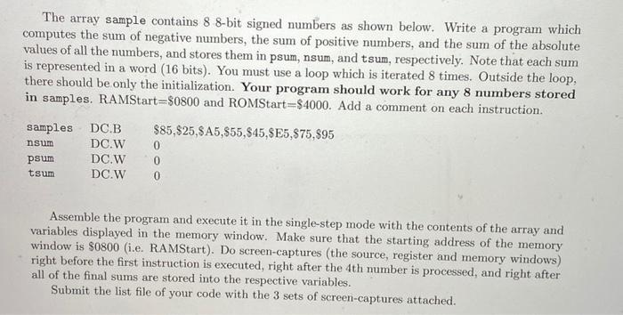 The Array Sample Contains 8 8 bit Signed Numbers As Chegg