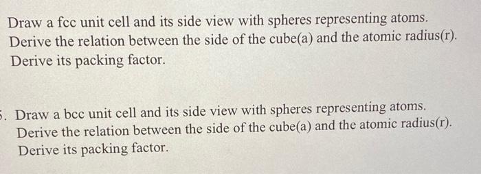 Solved Draw a fcc unit cell and its side view with spheres | Chegg.com